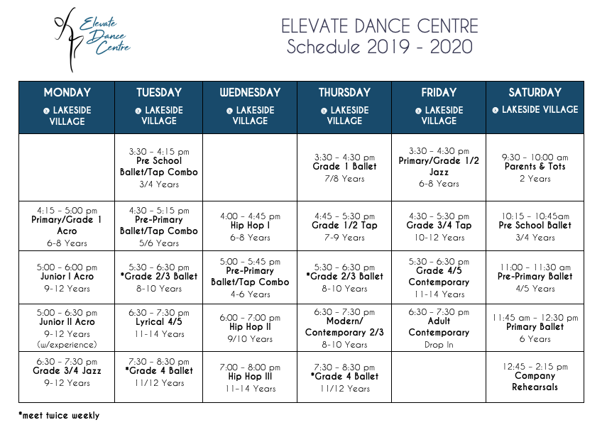 Dance Class Schedule | Westshore | Victoria | Elevate Dance Centre